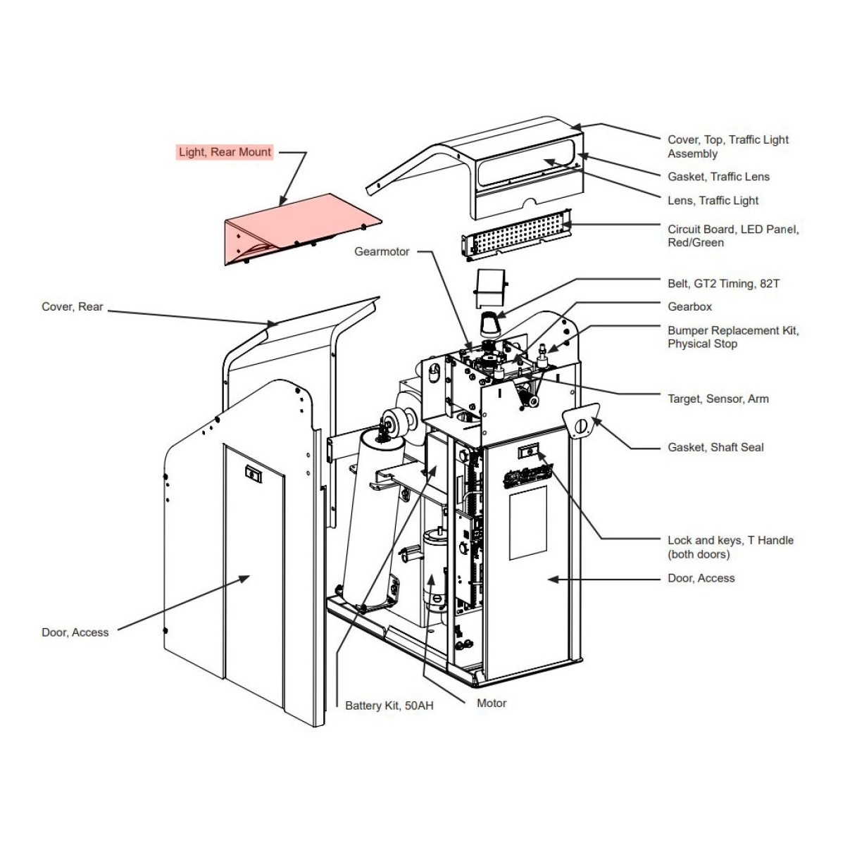 HySecurity Rear Mounted Traffic Light Assembly For WedgeSmart DC - MX3805